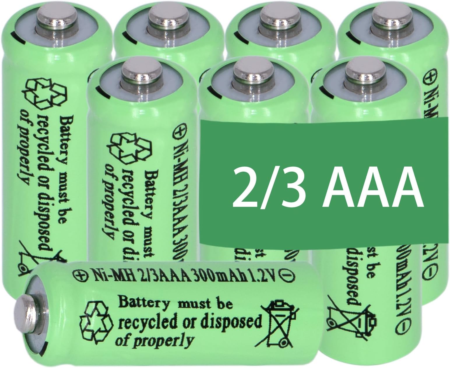8 Packs Ni-MH 2/3AAA 1.2v 300 mah Rechargeable Batteries Button Top 3A Battery (They are not AAA ...