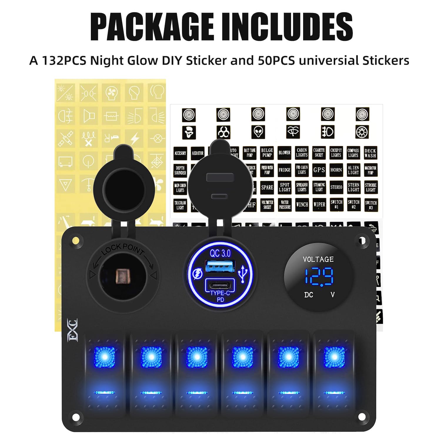 Snapklik.com : FXC 15A Inline Fuse 6 Gang Marine Rocker Switch Panel ...