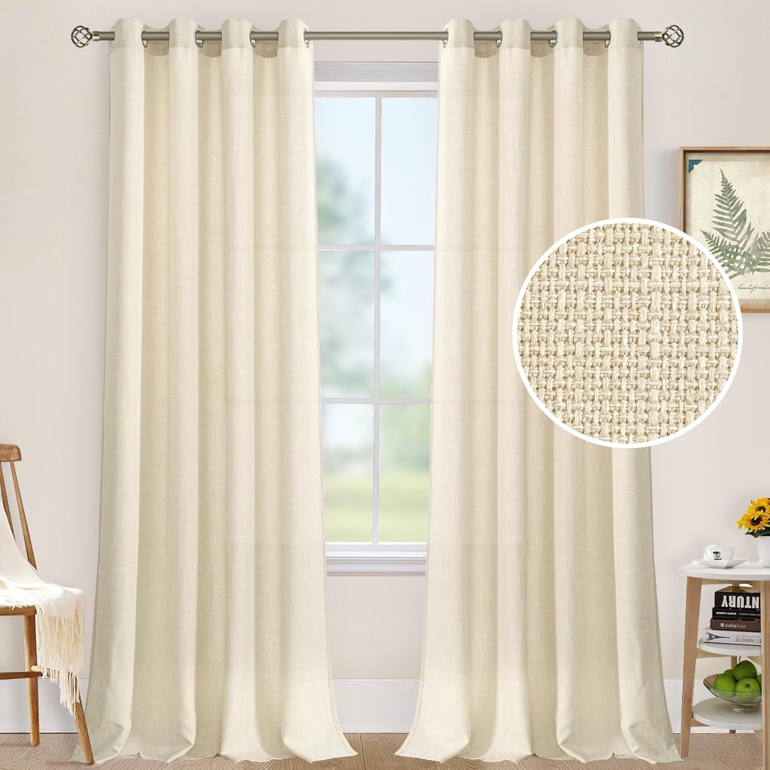 Amazon.com: LAMIT Linen Curtains 95 Inch for Bedroom, Grommet Thick ...