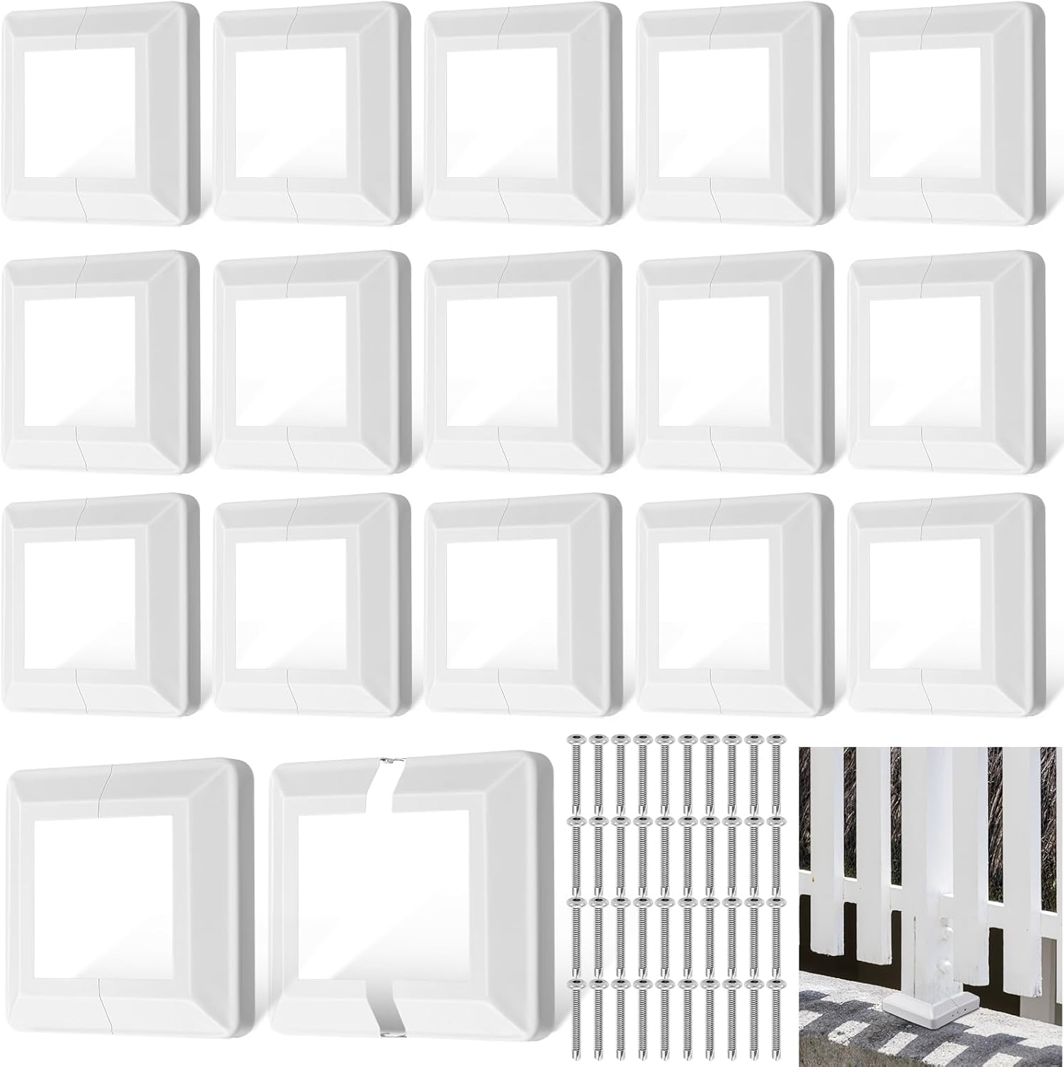 Tandefio 16 Pcs 4" x 4" Post Base Cover Post Skirt Metal White Porch ...