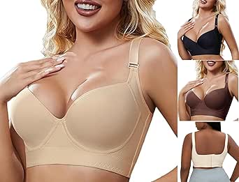 Tatumaie Shapedly Super Push Up Bra Smoothing Back Fat Bras with Support Plus Size Seamless Deep ...