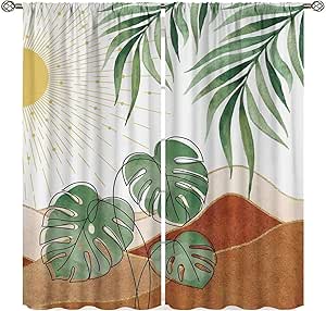 Amazon.com: YCness Bohemian Mid Century Boho Curtains, Palm Leaf Abstract Modern Minimalism ...