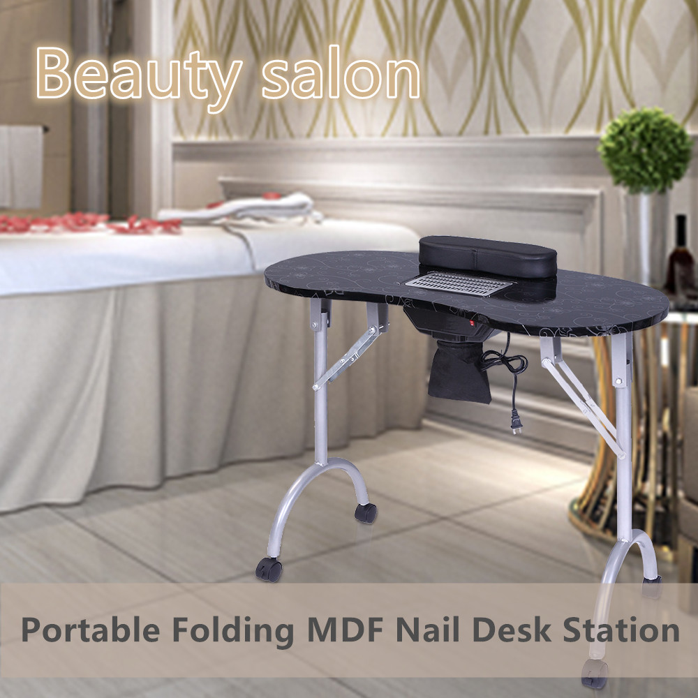 Watch Manicure Nail Table, Portable Folding MDF Nail Desk Station on ...