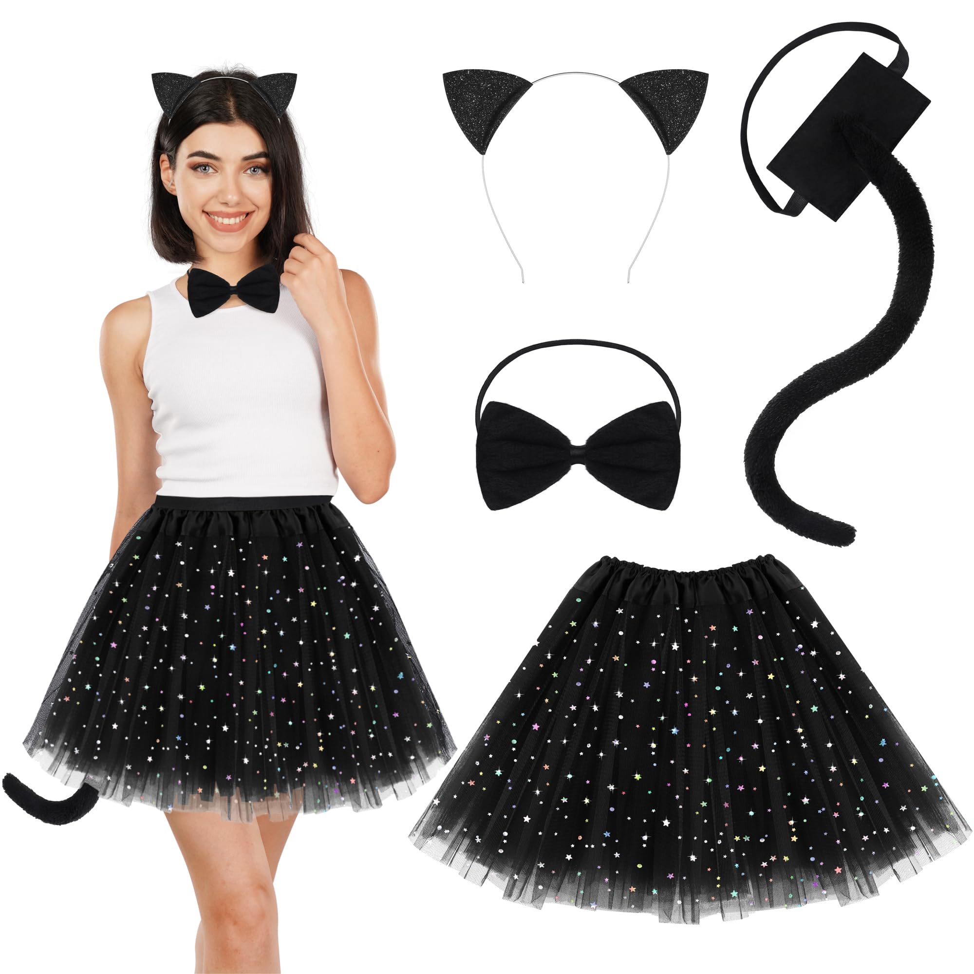 Amazon.com: URATOT Halloween Women Black Cat Accessory Set 4 Pieces Cat Cosplay Costume Cat Ears ...