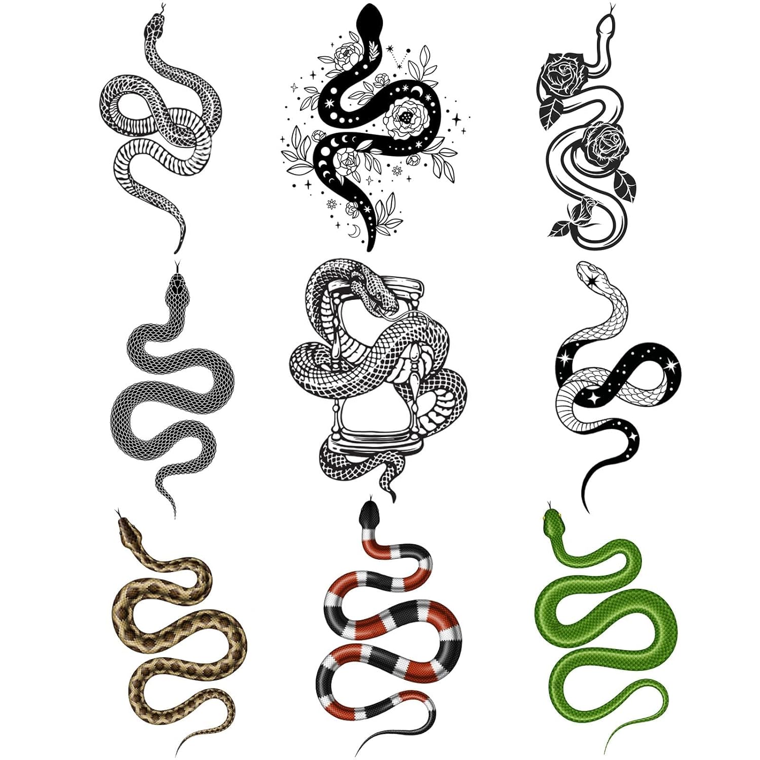 Amazon.com : CARGEN Realistic Snake Temporary Tattoos - 3 Sheets 9 ...