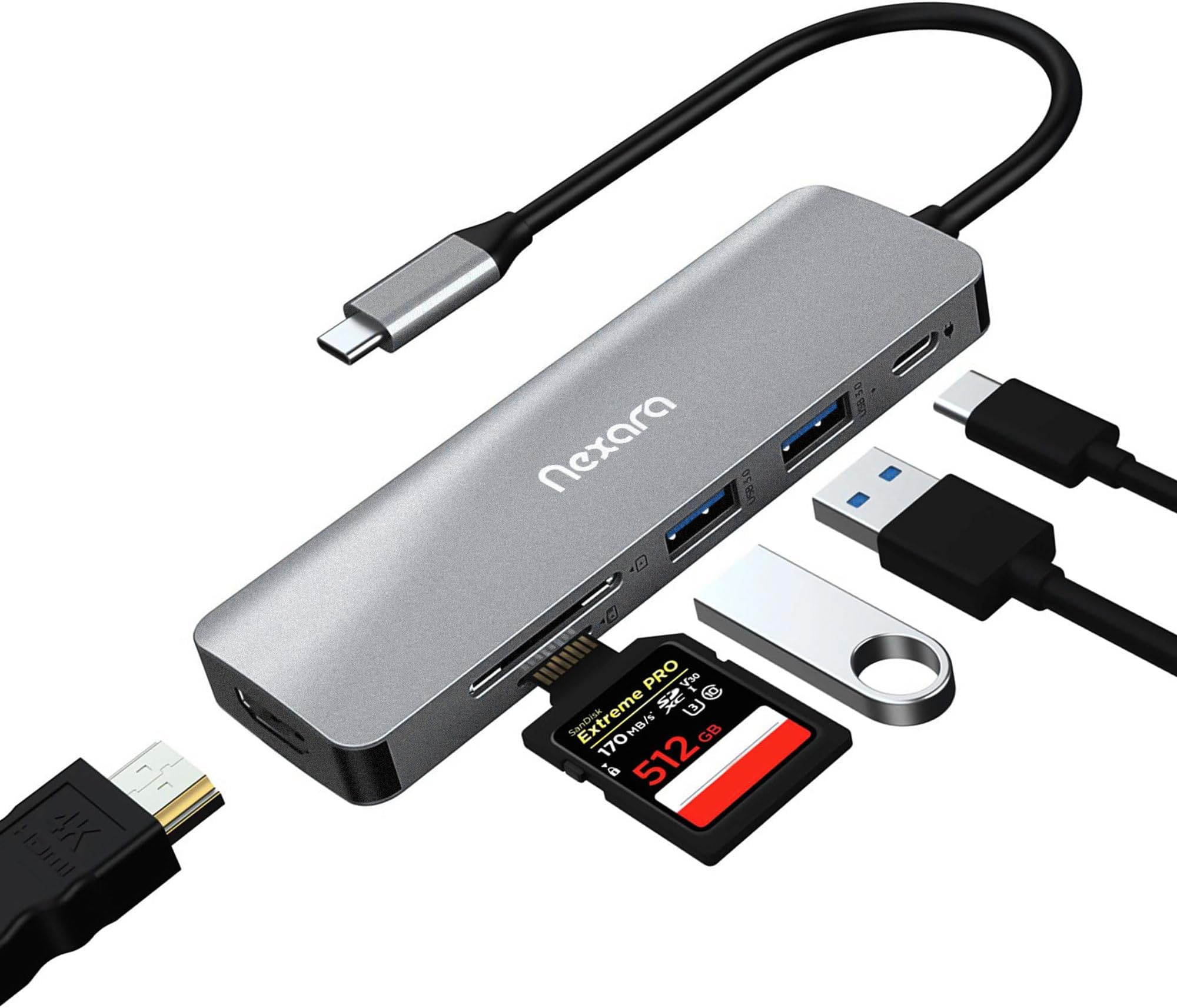 Amazon.com: USB C Hub Adapter, HOGORE 7-in-1 Travel Type C Hub with 4K ...