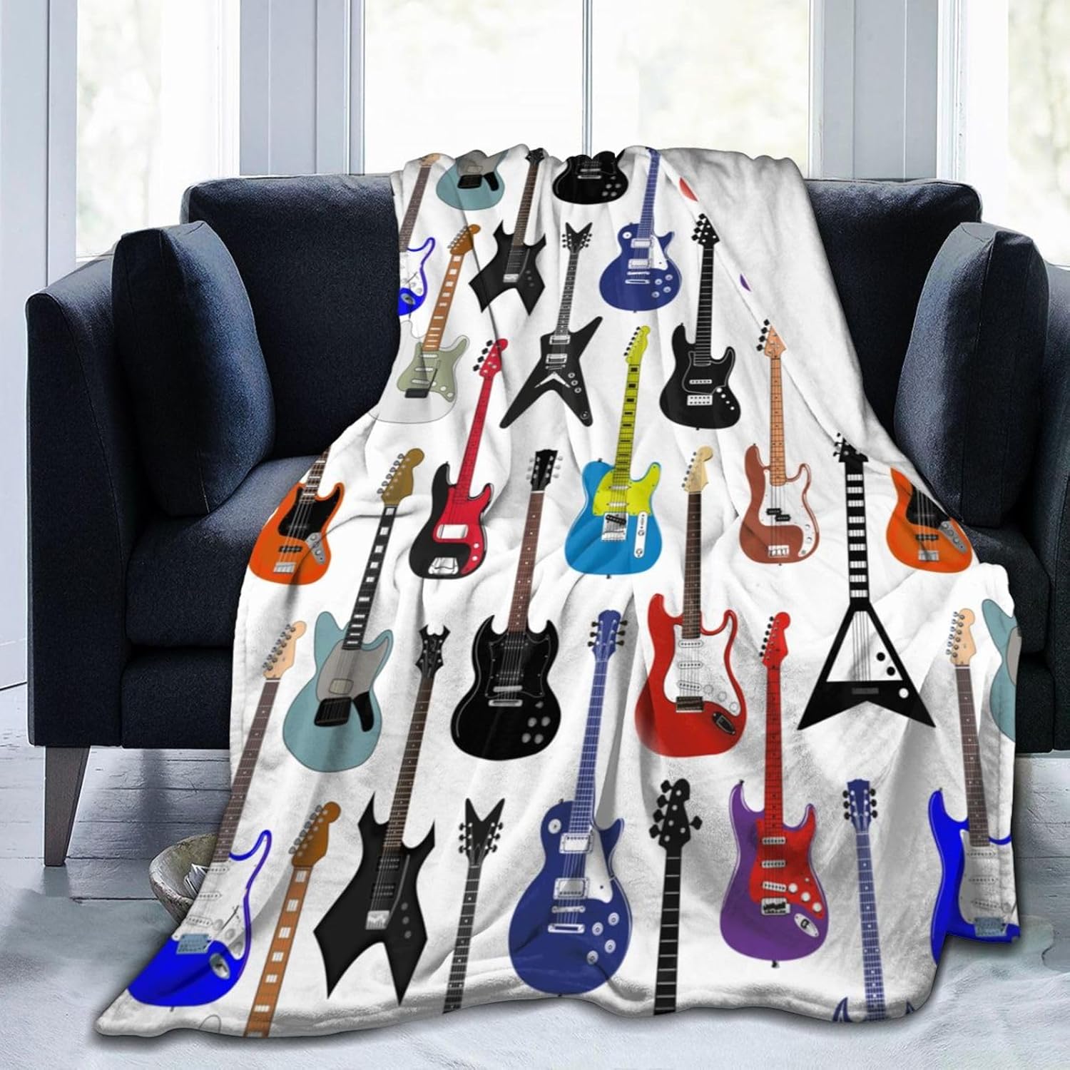 Amazon.com: Electric Guitars Pattern Throw Blanket Music Soft Fleece ...