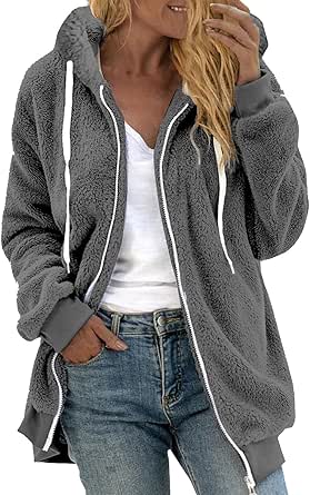 Somacperiy Womens Winter Fuzzy Fleece Jacket Hooded Color Block ...