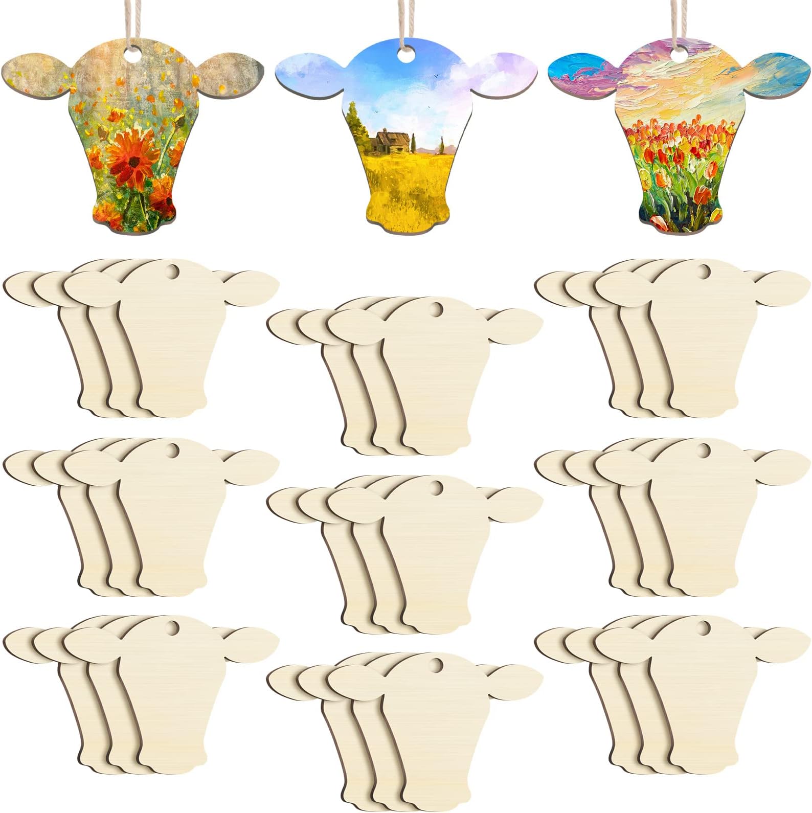 Amazon.com: 32 Pack Wood Cow Head Door Hanger Cutouts Unfinished Wooden ...