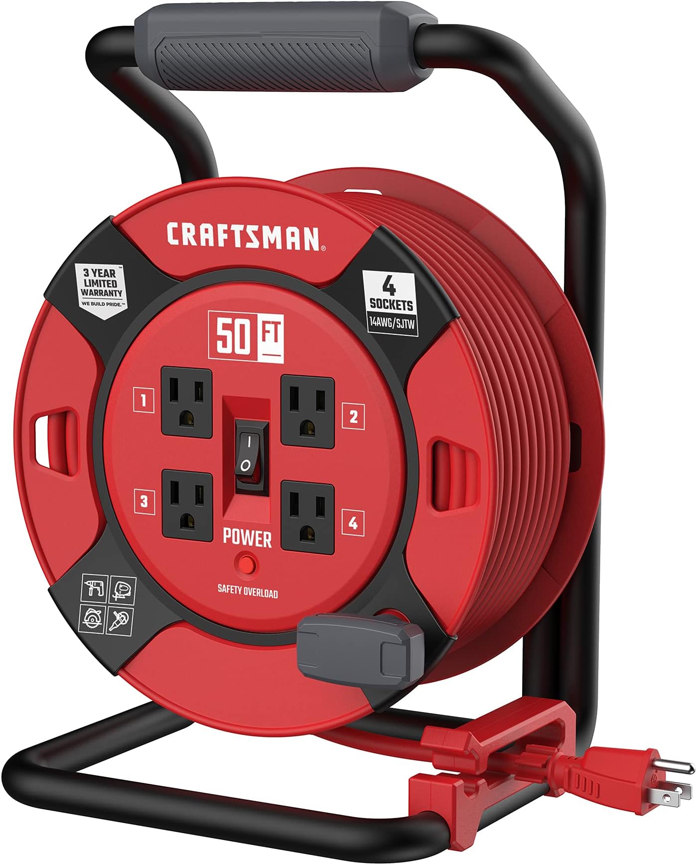 Amazon.com: CRAFTSMAN Retractable Extension Cord Reel 1 Ft. With 4 ...