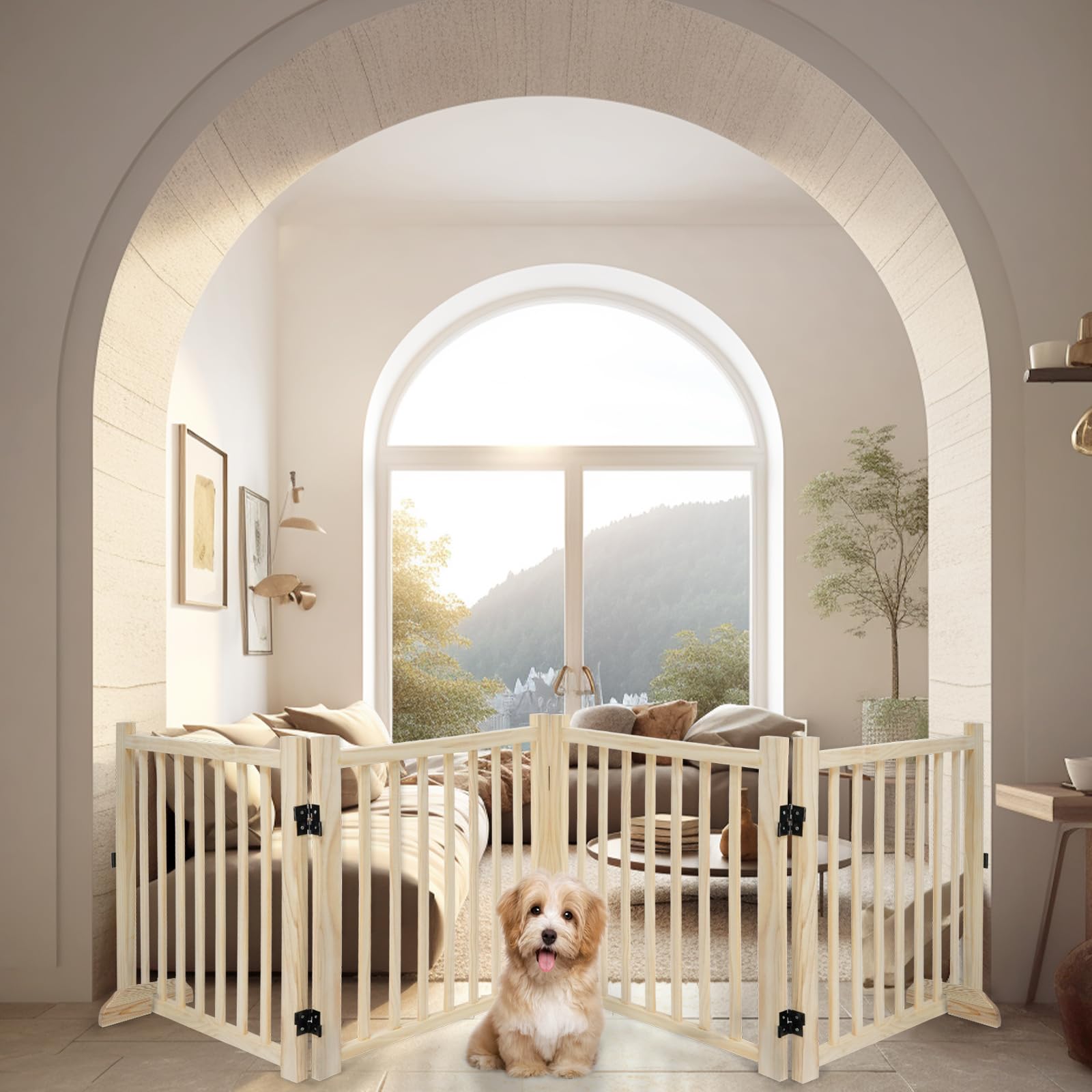 NobaeCrs 24 inch Freestanding Dog Gate, Solid Wood Folding Pet Barrier ...