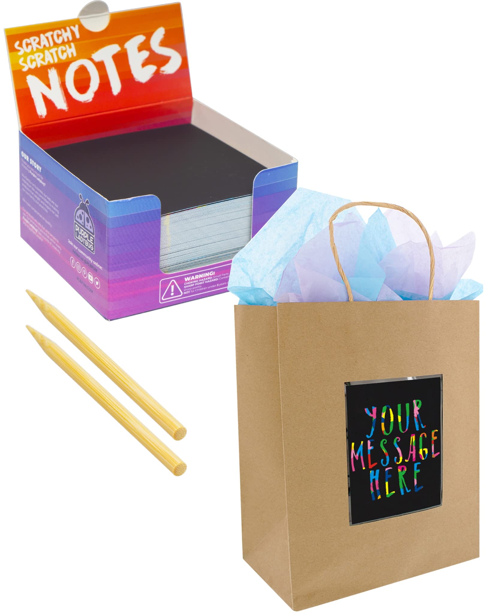 Amazon.com: PURPLE LADYBUG 150 Rainbow Scratch Art Notes + 7 Brown Gift ...