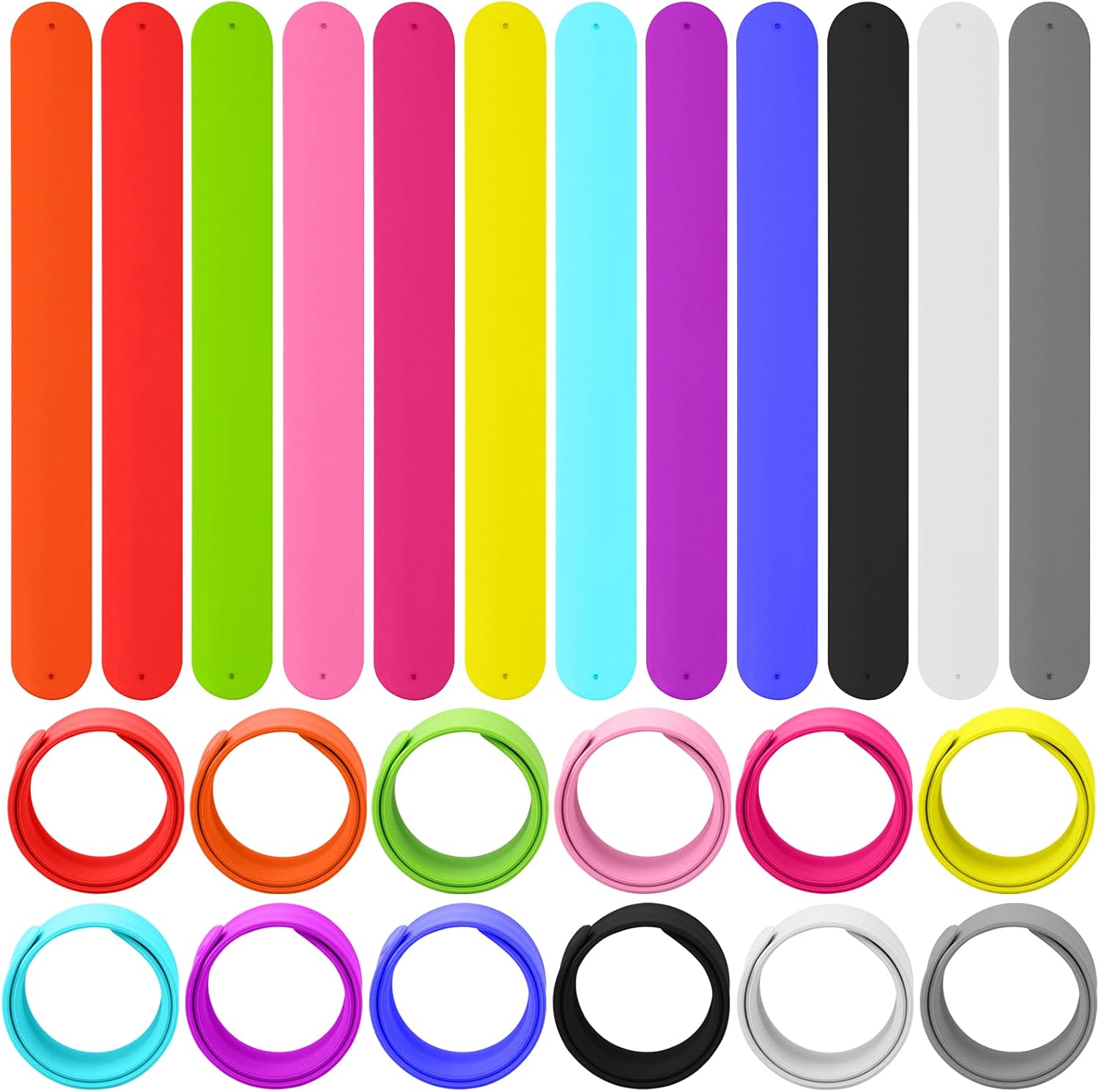 Amazon.com: Bercoor 24 Pcs Rainbow Silicone Slap Bracelets, 12 Colors ...
