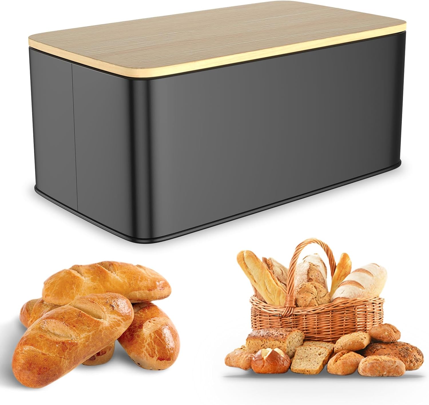 Amazon.com: PieJoFpy Bread Box with Bamboo Lid Usable as Cutting Board ...