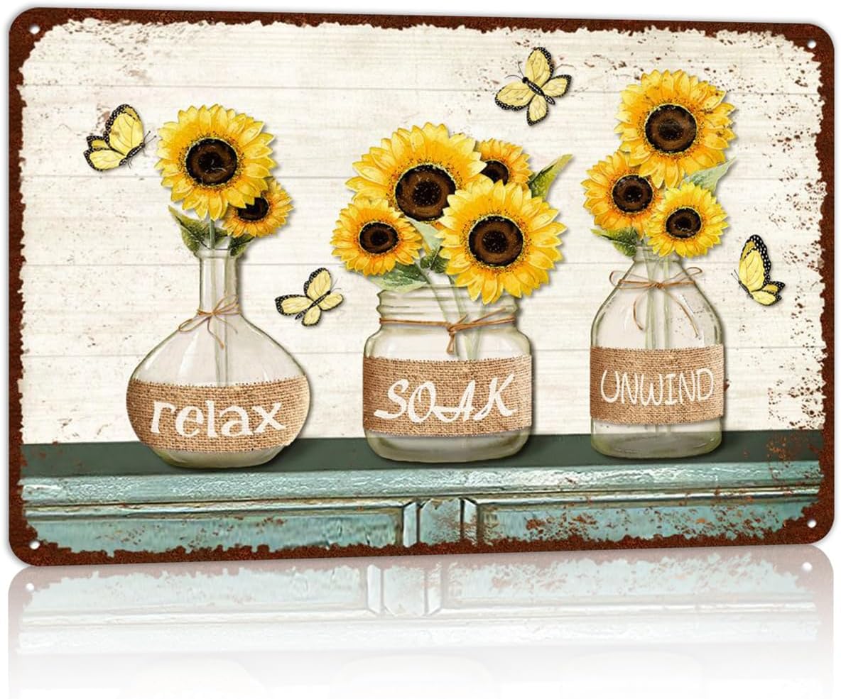 Amazon.com : Vintage Farmhouse Bathroom Metal Tin Signs Rustic Flower ...
