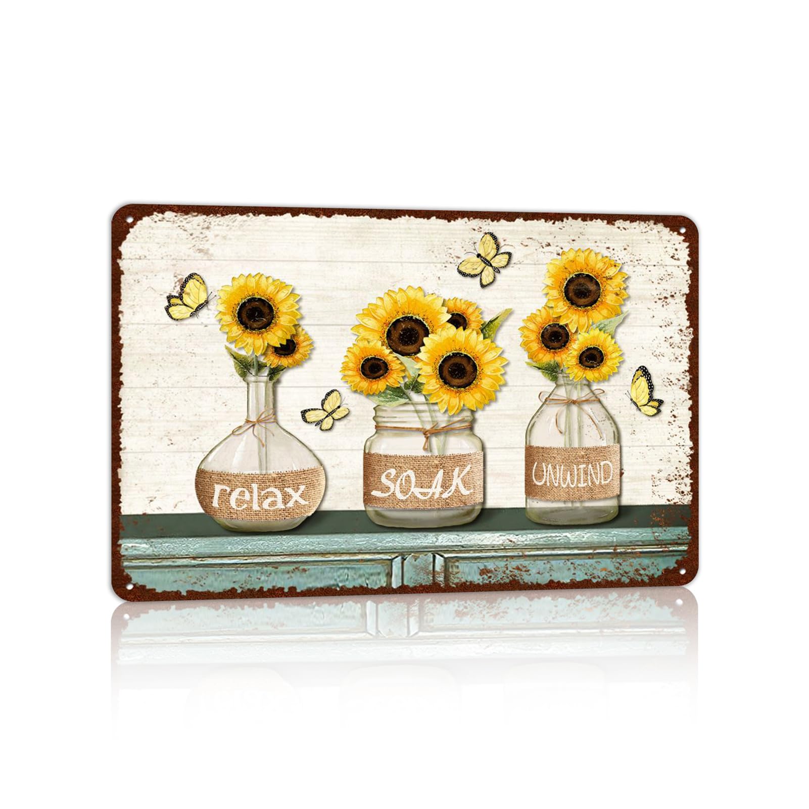 Amazon.com: Vintage Farmhouse Bathroom Metal Tin Signs Rustic Flower ...