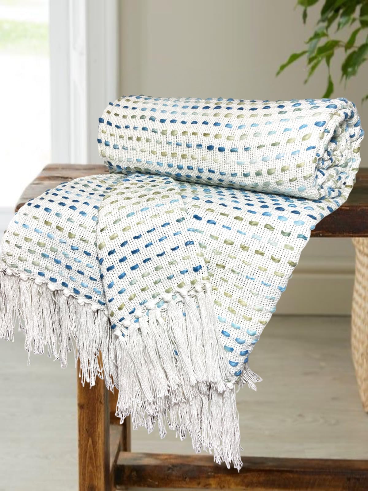 SAJAVAT HOME Hand-Knitted Pure Cotton Sofa Throw Blanket | 82x52 Inches ...