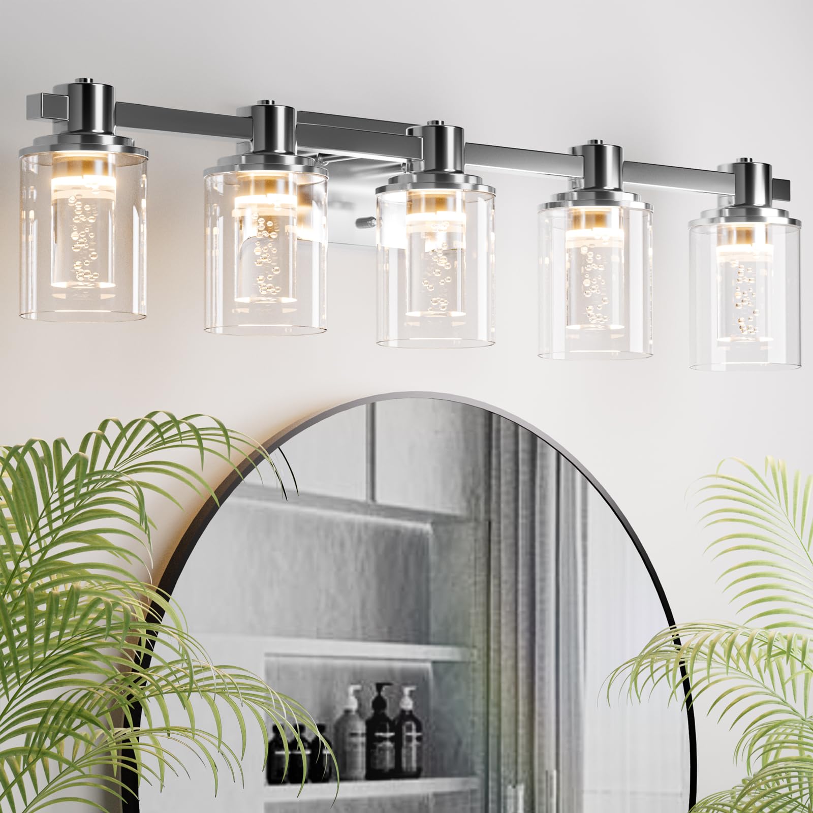 Quntis Chrome Bathroom Vanity Light Fixture, 5 Color Changing LED ...