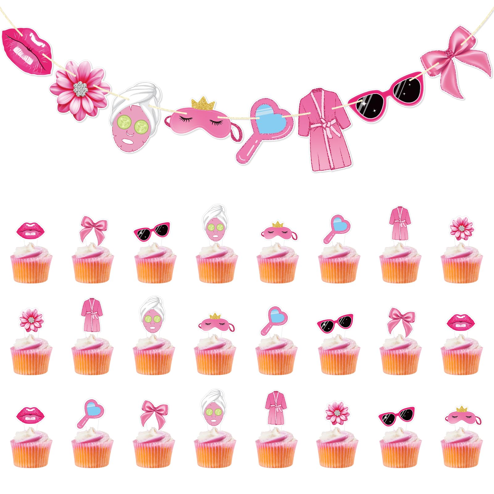Amazon.com: FOZEE Slumber Party Banner, Spa Themed Cupcake Toppers, Spa ...