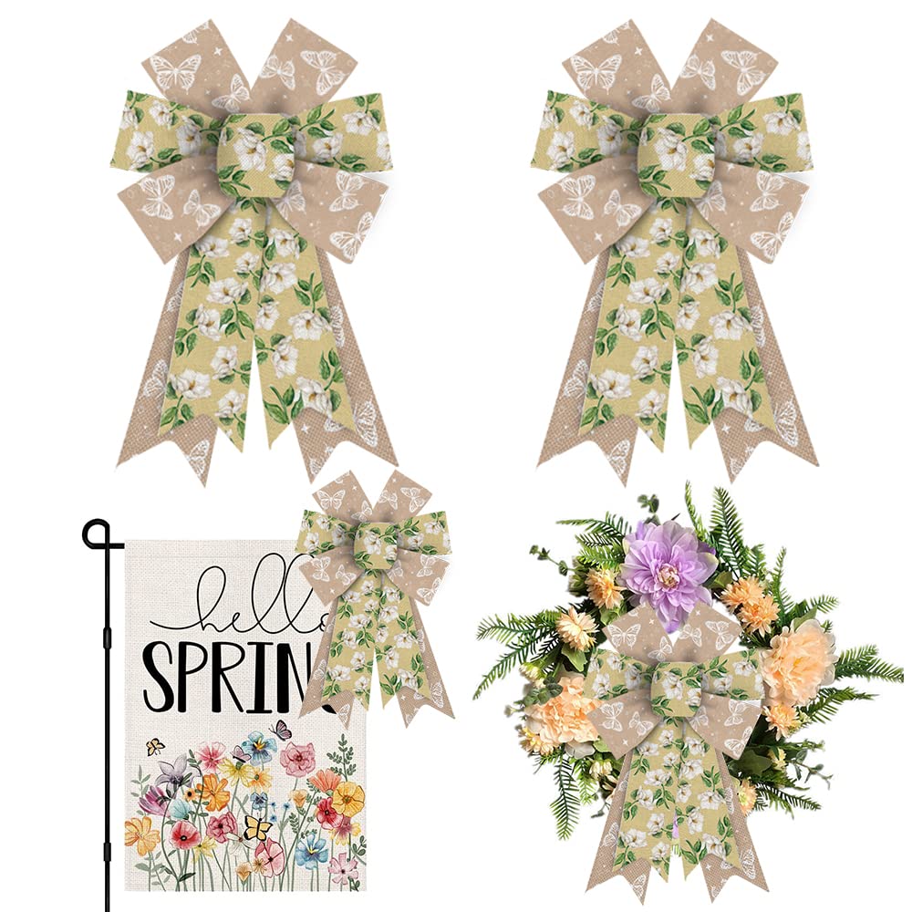 Amazon.com: 2pcs Spring Wreath Bows White Camellia Flowers Burlap Bows ...