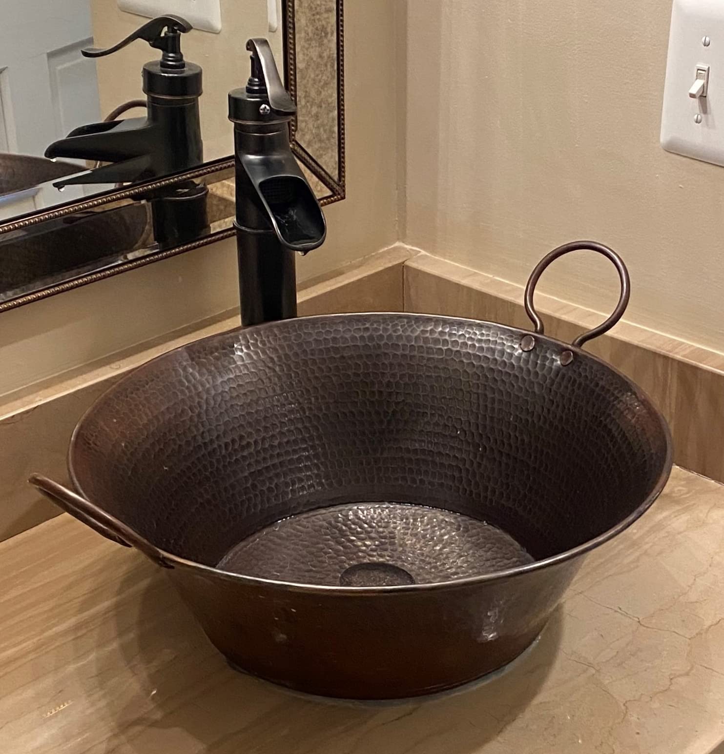 SimplyCopper 16" Round Vintage Copper CAZO Bathroom Vessel Sink ...