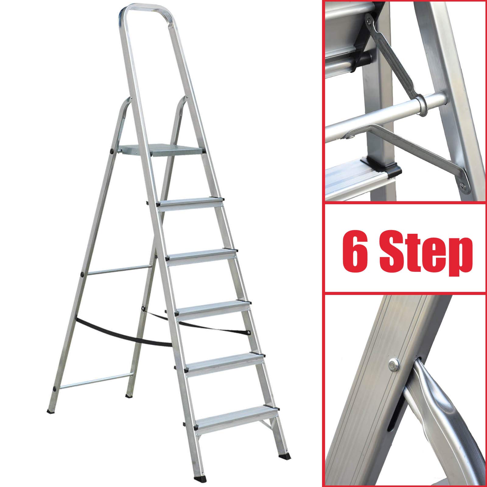 Buy Autoher 6 Step Ladder Aluminum Light Weight Portable Safety Steps ...