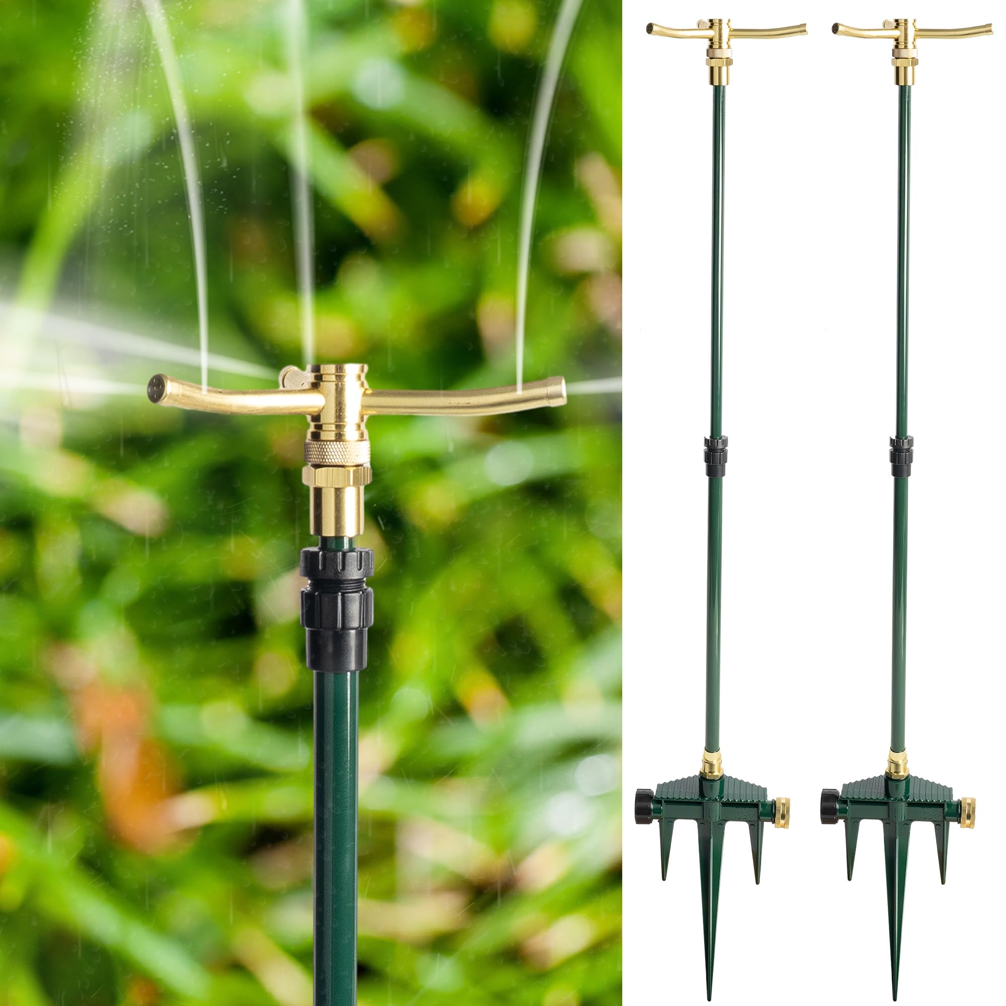 Amazon.com : Hourleey 2 Pack Brass Sprinklers for Yard, 3-Arm Rotating ...
