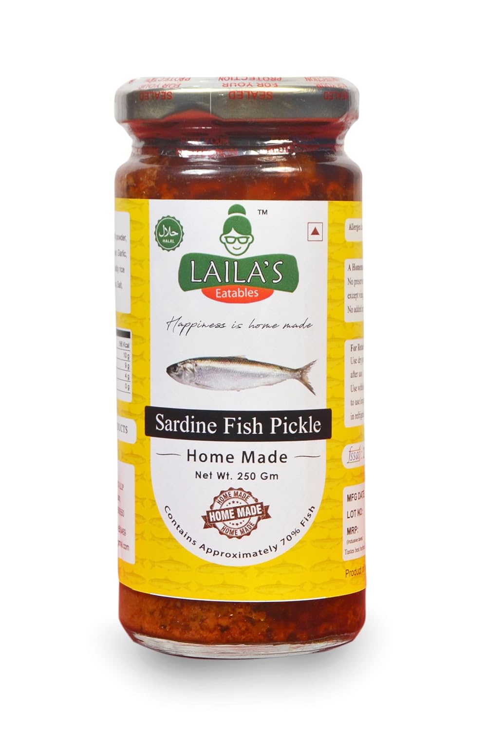 Laila's Eatables Kerala Sardine Fish Pickle - 250 GM | Homemade Mathi ...