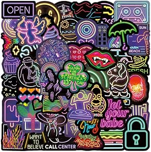 100pcs Neon Stickers, Vinyl Waterproof Neon Sign Light Style Cool ...