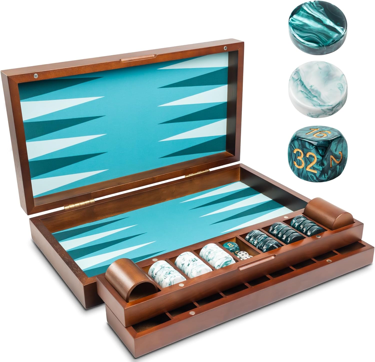 Amazon.com: Pointworks 20 Inch Large Backgammon Sets for Adults, Green Backgammon Board, Solid ...