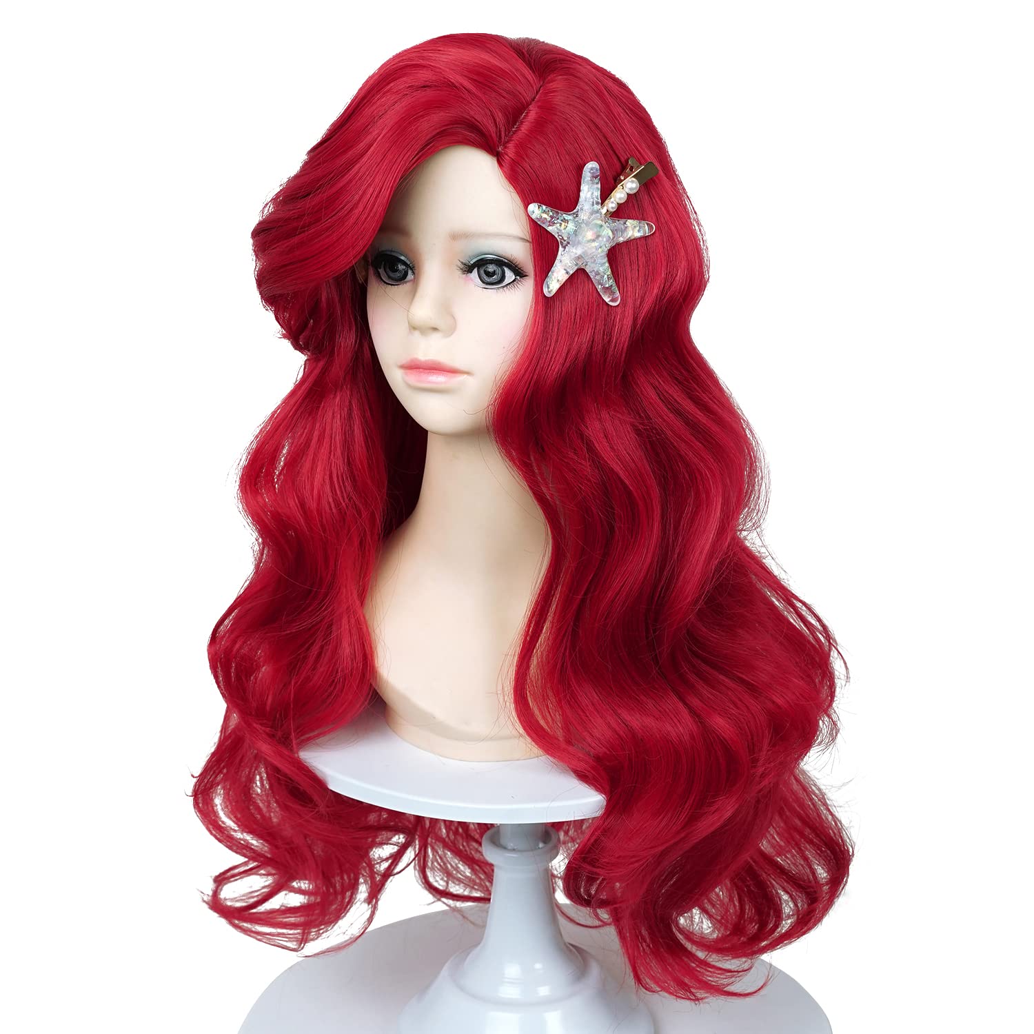 Amazon.com: Probeauty Kids Red Mermaid Wig with Starfish Hair Clips ...