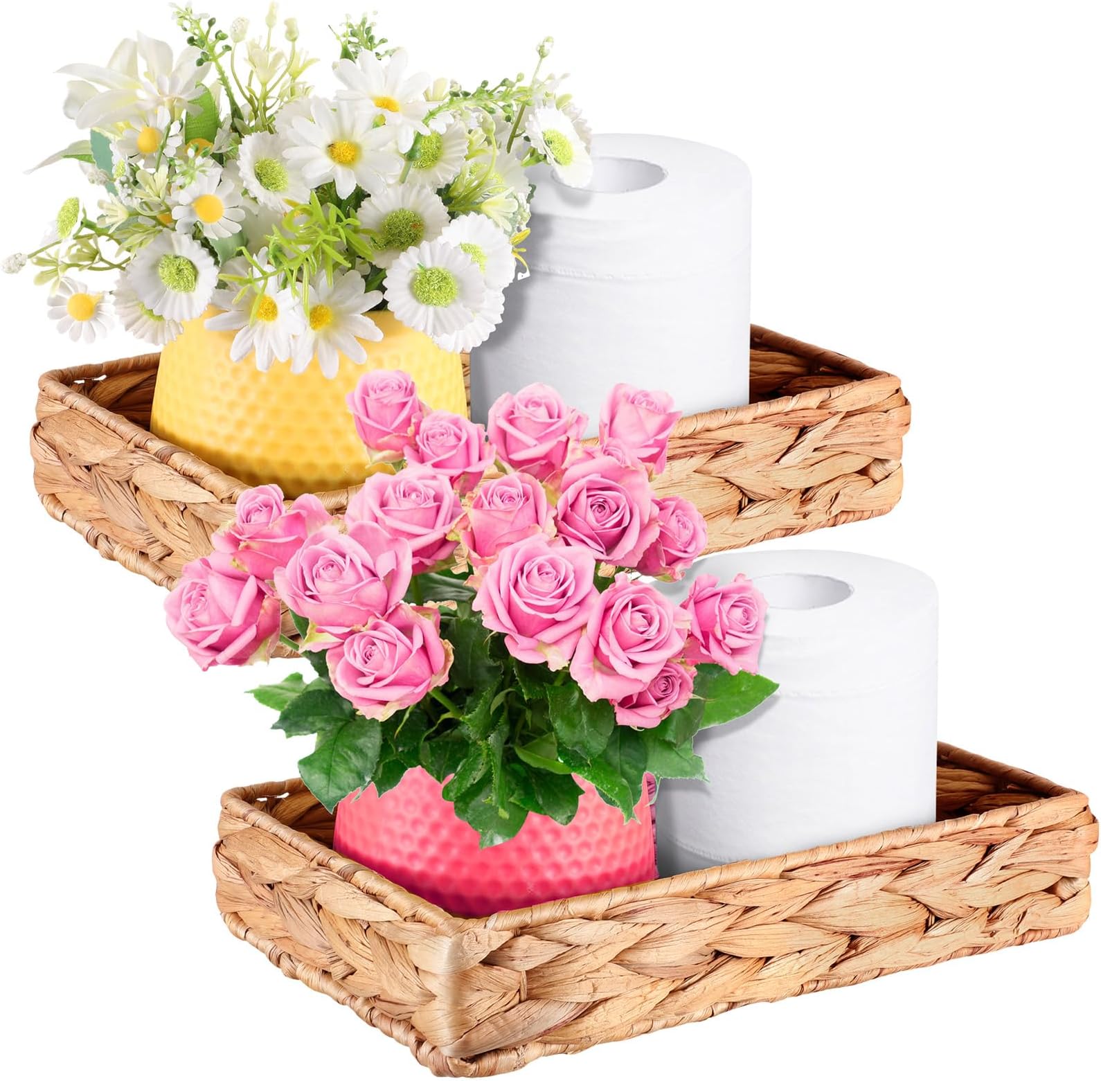 Amazon.com: Ziliny 2 Pieces Woven Seagrass Tray Toilet Tank Basket ...