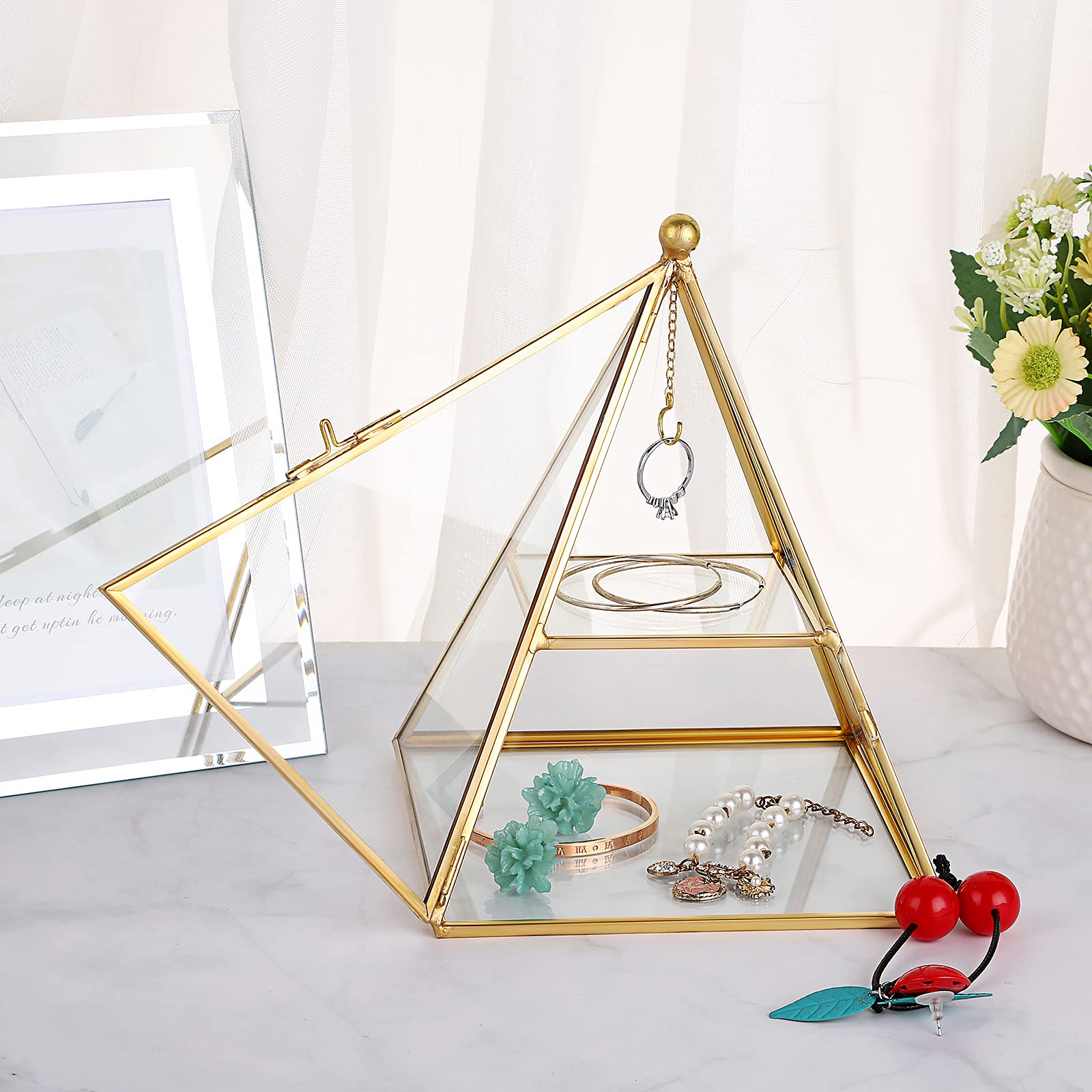Pyramid Jewelry Rack Glass Pyramid Jewelry Stand Box Display Case With