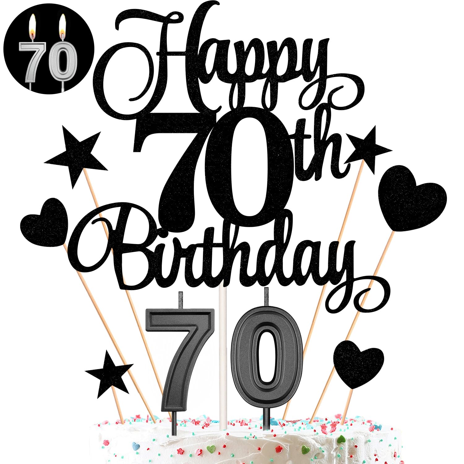 Amazon.com: 70th Birthday Cake Decorations Set Include 70th Birthday ...