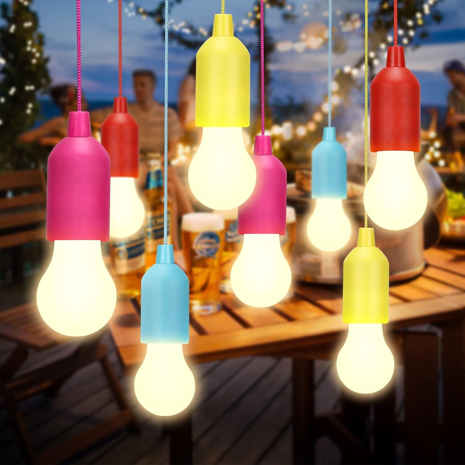 Lampop 8 Pack LED Pull Cord Light Bulb Battery Operated Bulb Light ...