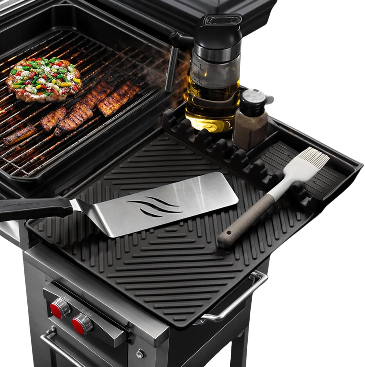 Silicone Grill Side Shelf Mat for Blackstone 3 in 1 BBQ Grill Pad Large Spatula Mat with Drip ...