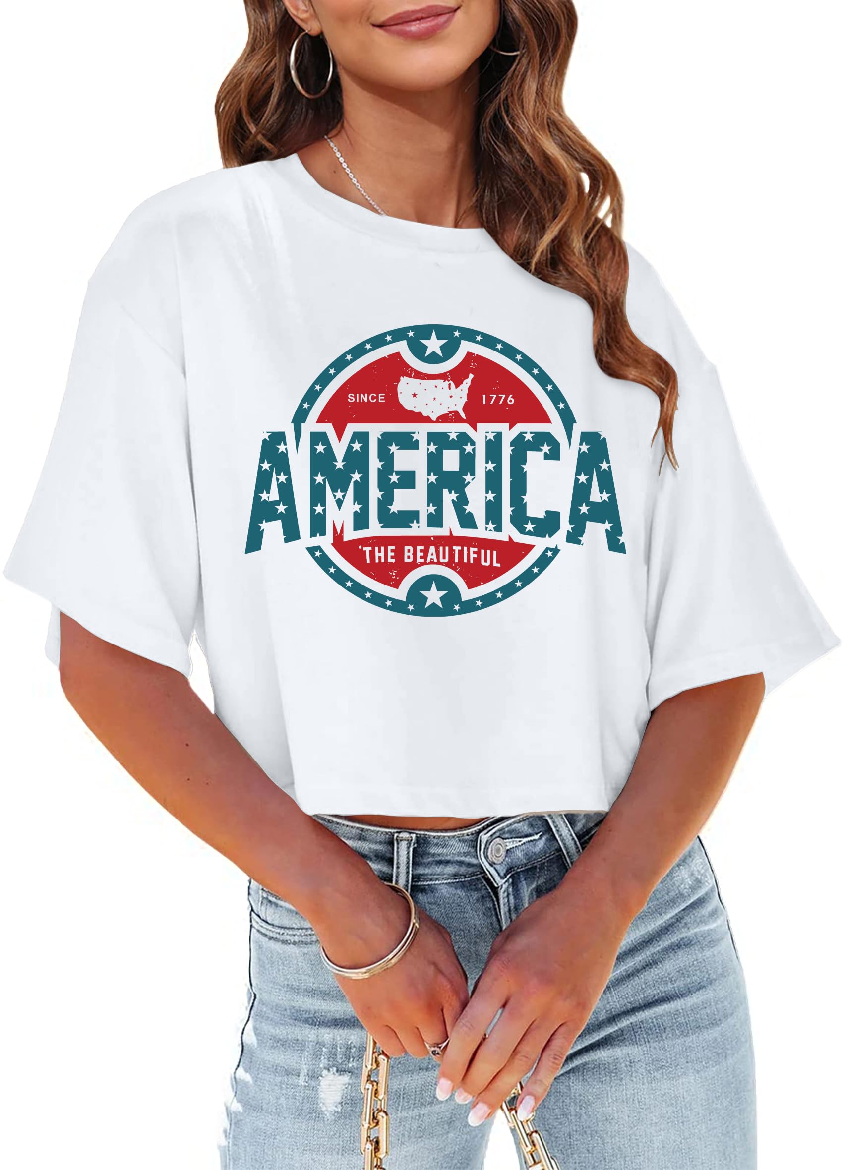 Snapklik.com : Hohololo American Flag Crop Tops Women USA Crop Shirt ...
