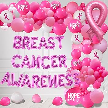 Amazon.com: AYDILOUP Breast Cancer Awareness Party Decorations Kit 130 ...