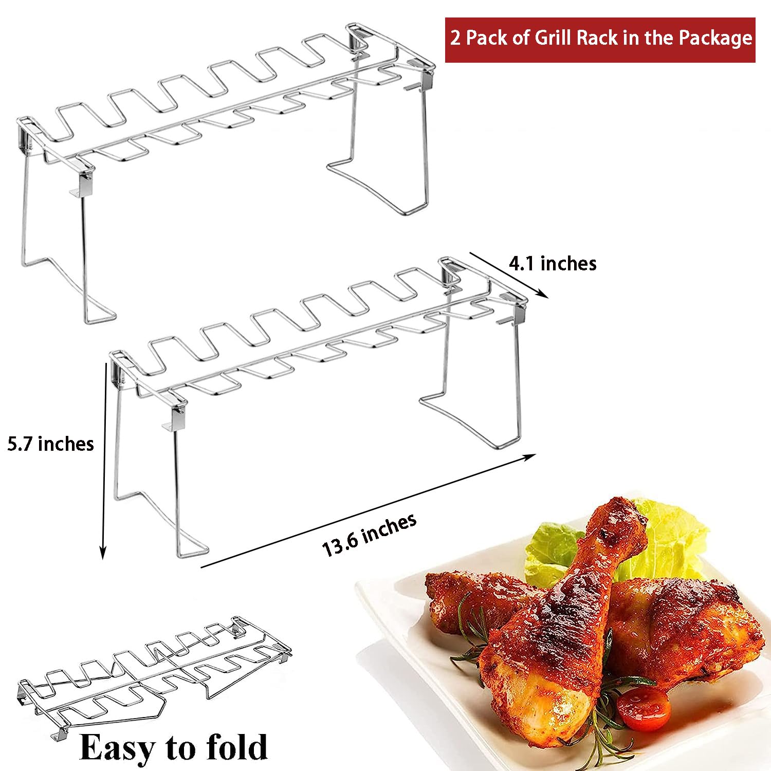 Snapklik.com : 2 Packs Grill Rack, Chicken Leg And Wing Rack, 14 Slots ...