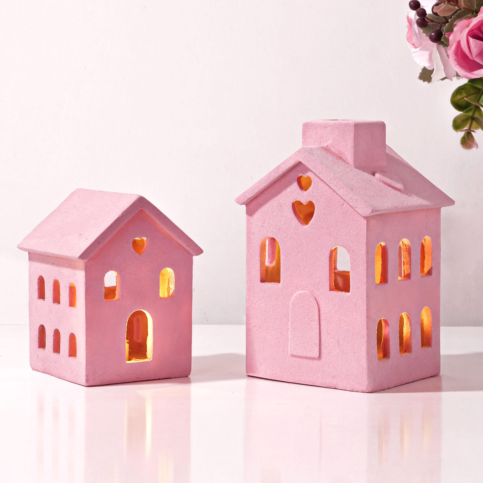 Amazon.com: Pawliss Valentines Village Sets, 3Pcs Pink Valentines Day ...
