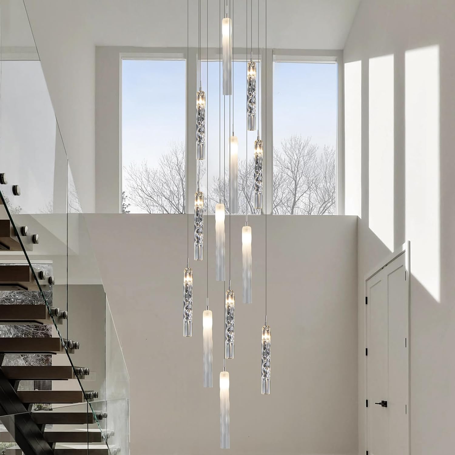 Amazon.com: GINSENGLUX 13-Light Staircase Chandelier Modern LED Crystal ...