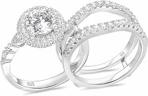 Amazon.com: genuine 925 sterling silver round shape wedding rings set ...