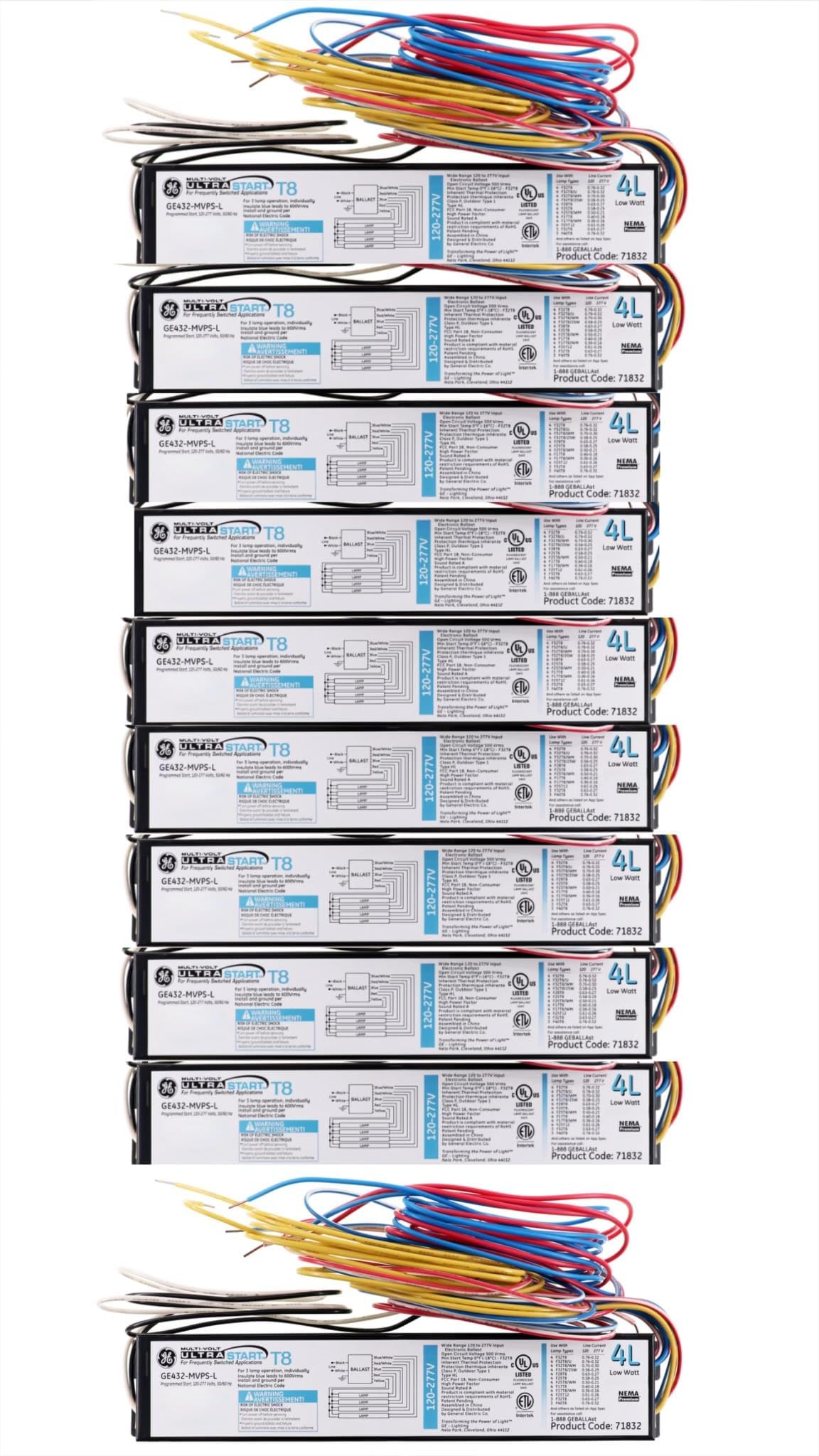 GE Lighting GE432-MVPS-L T8 Ballast 4 Lamp, 4 Program Start Fluorescent ...