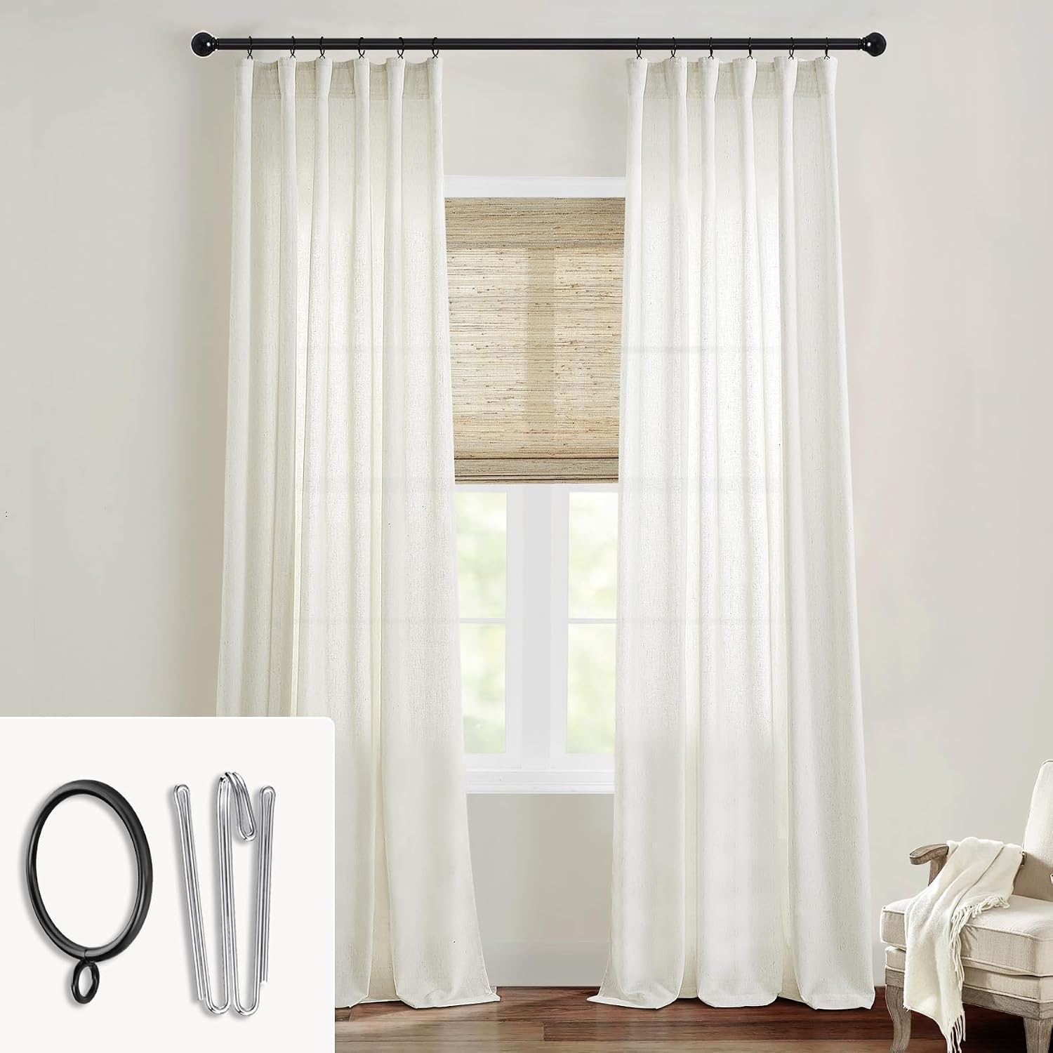 Amazon.com: SHINELAND 92 Inch Curtains,Light Filtering Semi Sheer Linen ...