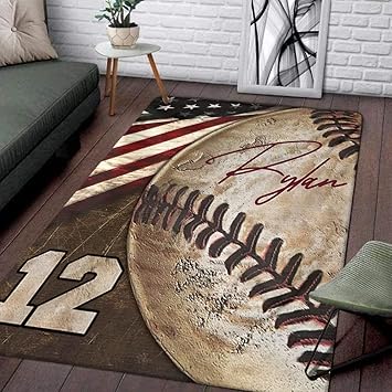 Amazon.com: Baseball with Name Number Rug, Baseball Rugs for Boys ...