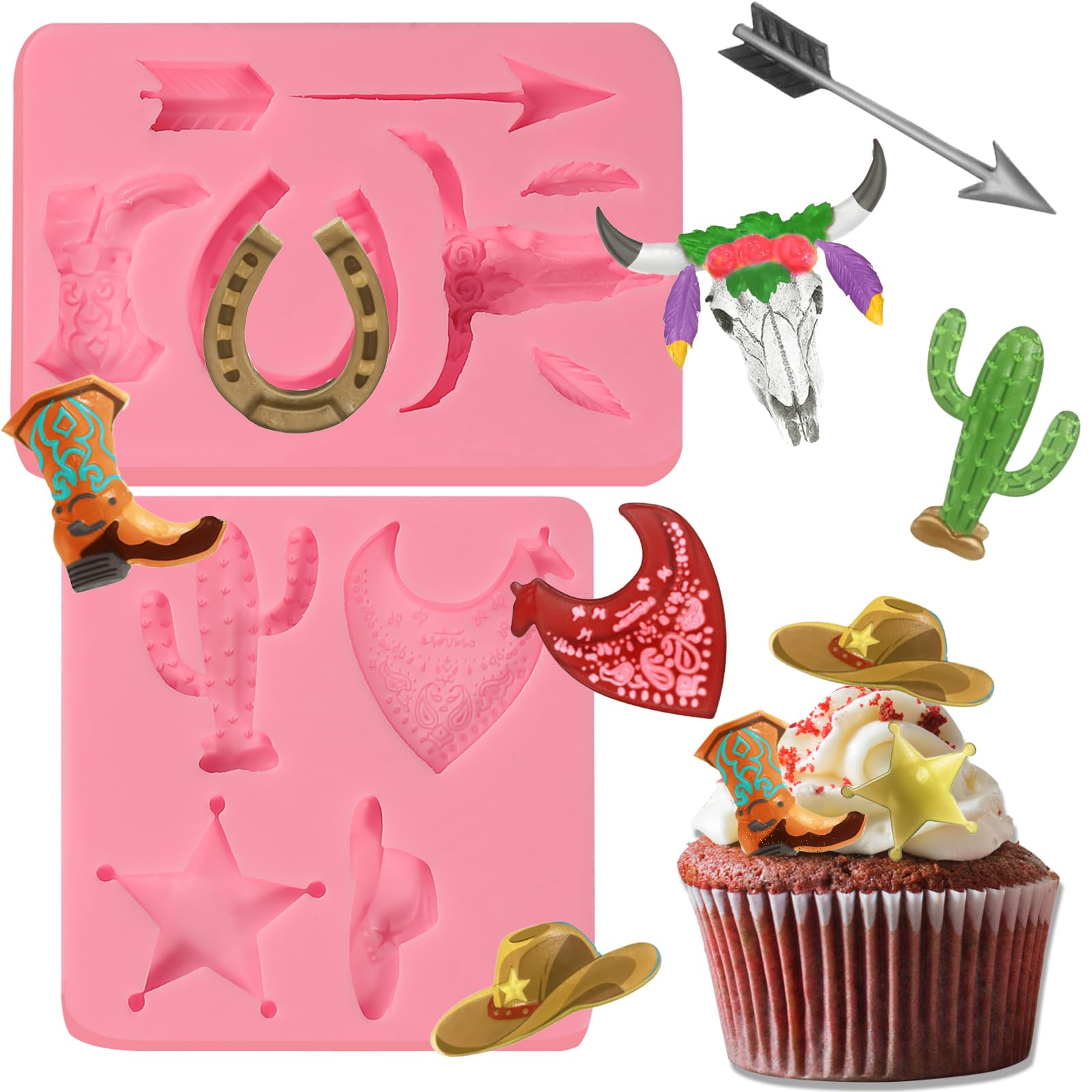 Amazon.com: ICNYEKl Western Cowboy Chocolate Silicone Mold 2 Pcs ...