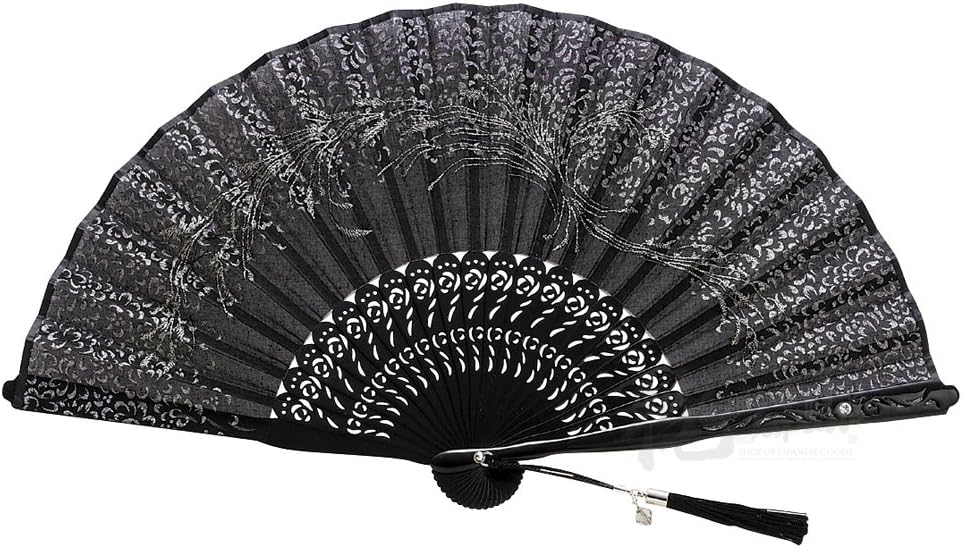 Amazon.com: Yamani Rococo Set Black Ladies Fabric Folding Fans 8.3 X 1 ...