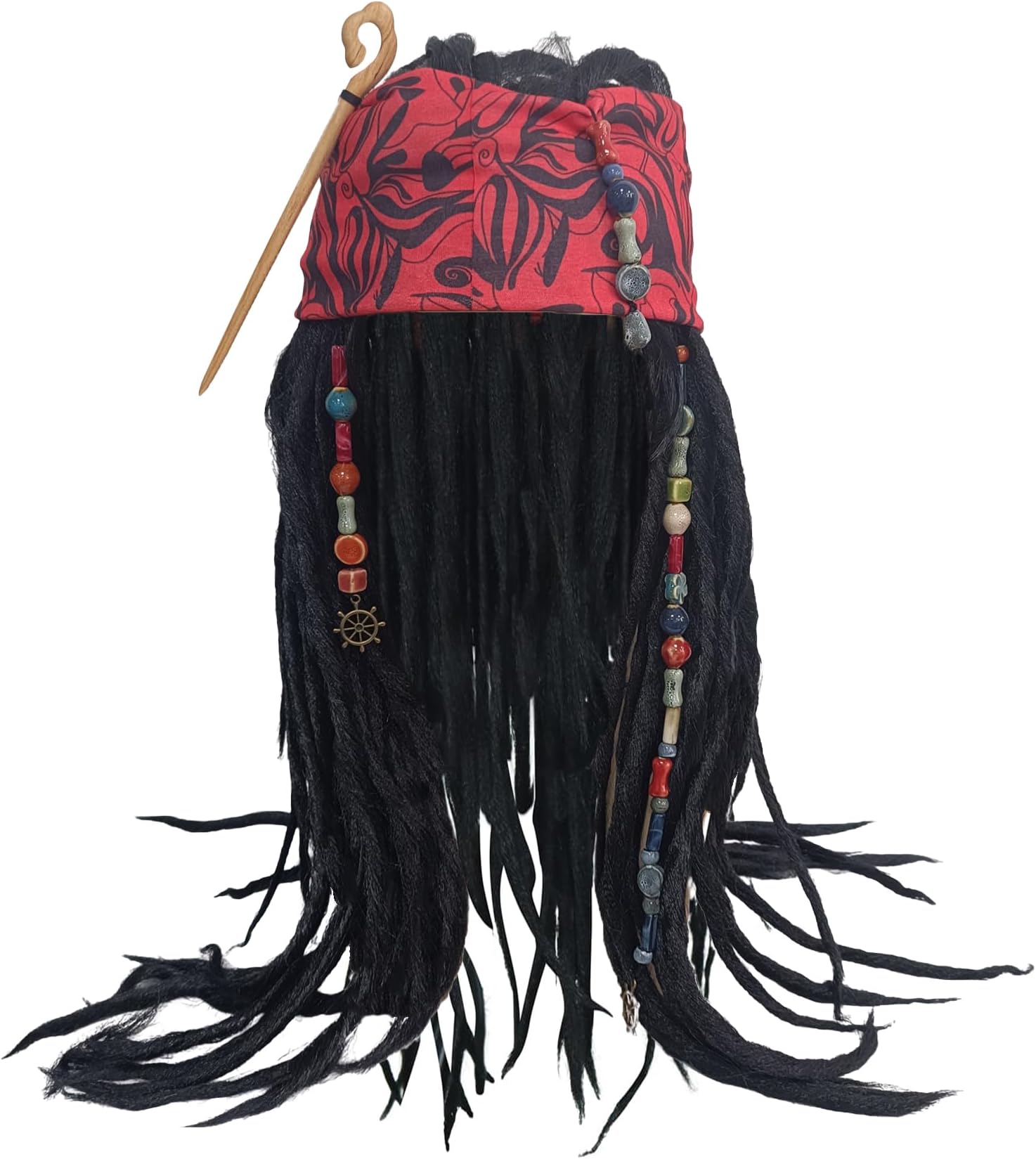 Amazon.com: EKOCEV Captain Pirate Wig Set Beaded Bandana Dreadlock Wig ...
