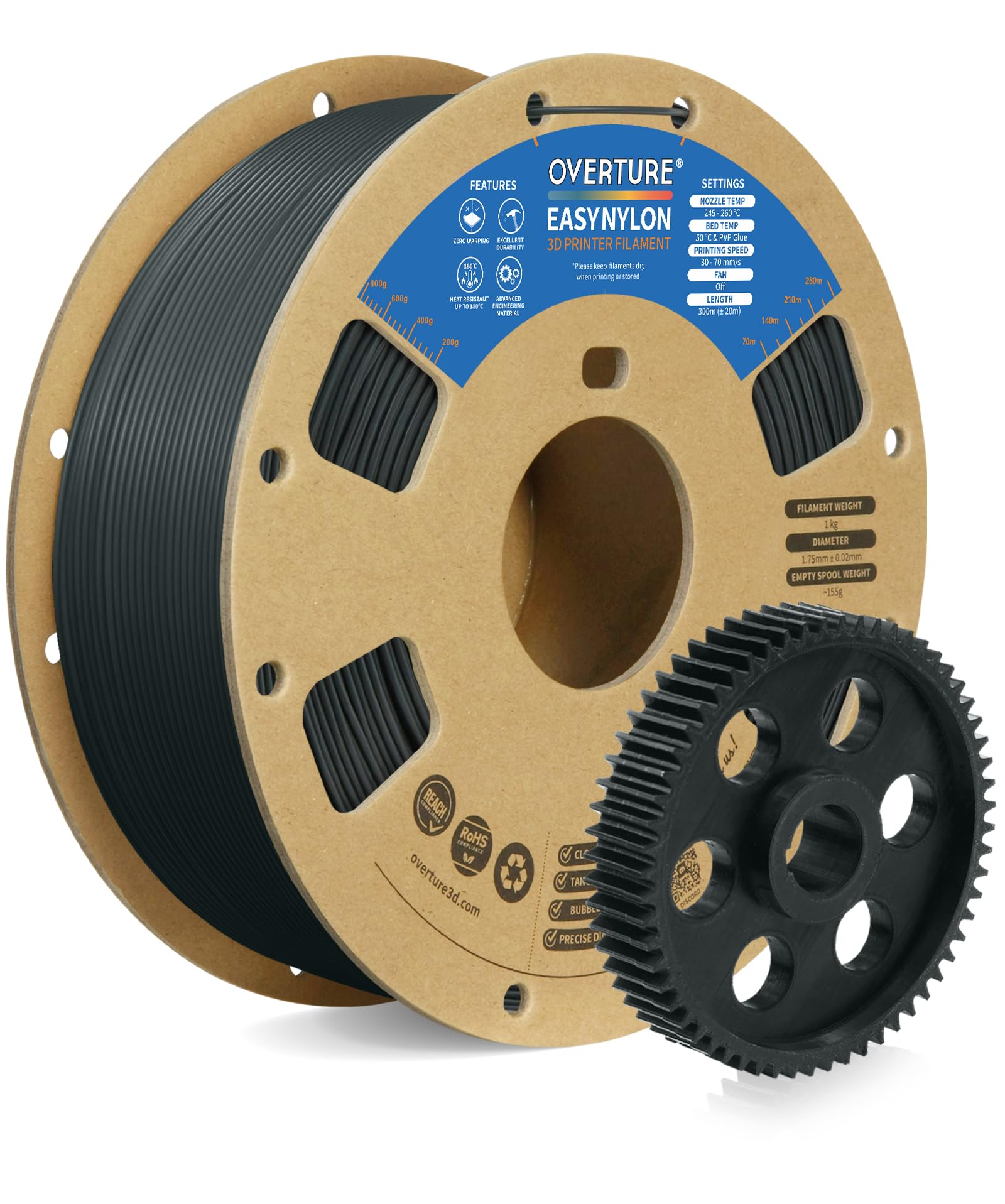 OVERTURE Nylon Filament 1.75mm 3D Printer Consumables, Polyamide (PA ...