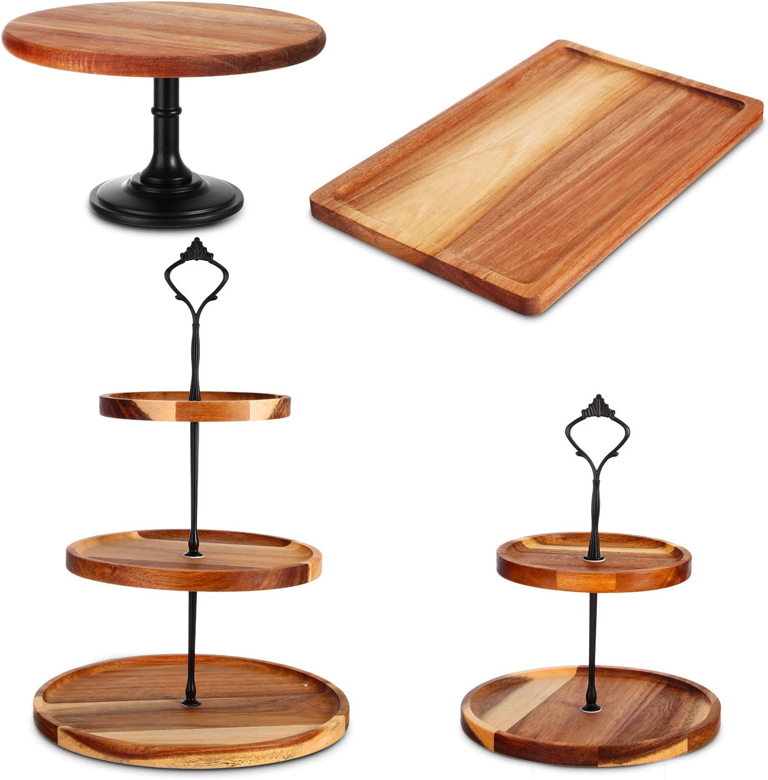 Amazon.com: Weysat 4 Piece Wooden Cake Stand Set Wood Dessert Stand, 2 ...
